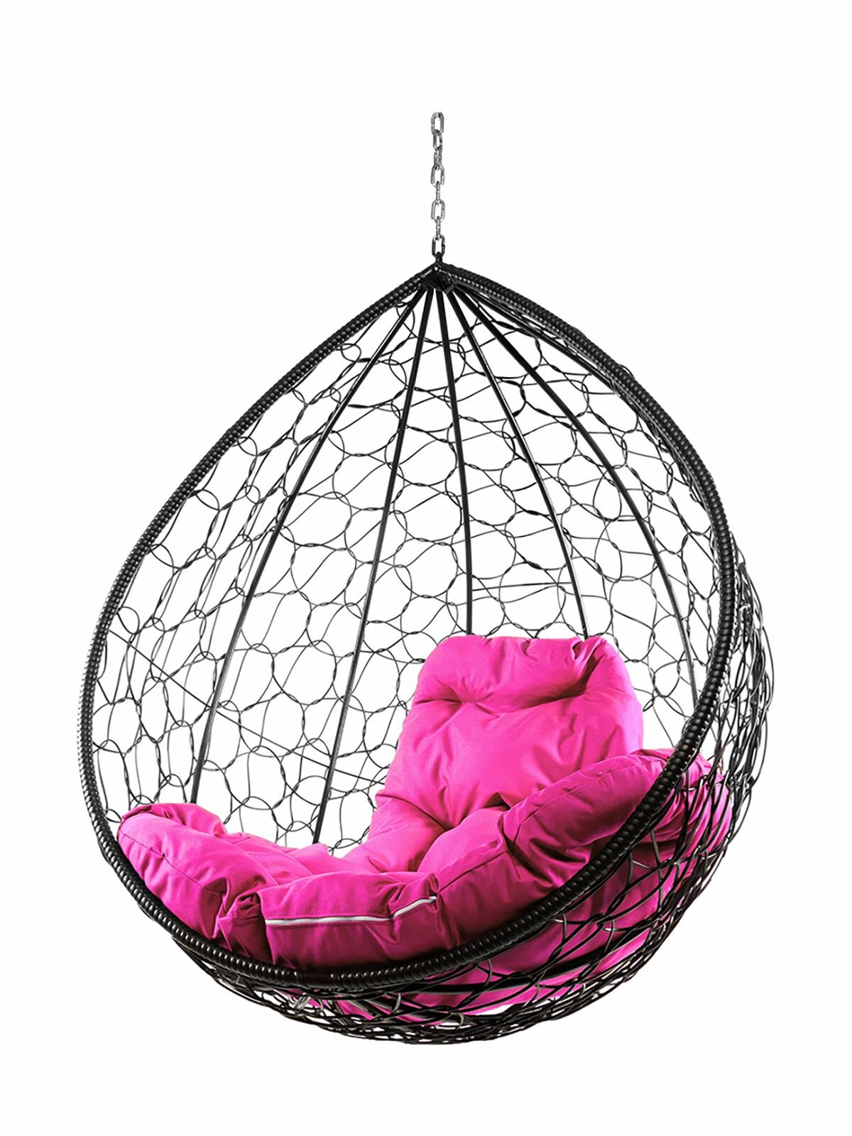 Подвесное кресло капля (без стойки), с ротангом черное, розовая подушка