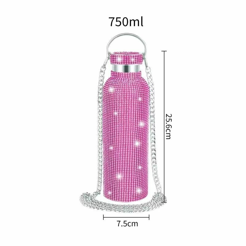 Термос из нержавеющей стали со стразами для мужчин и женщин с цепочкой