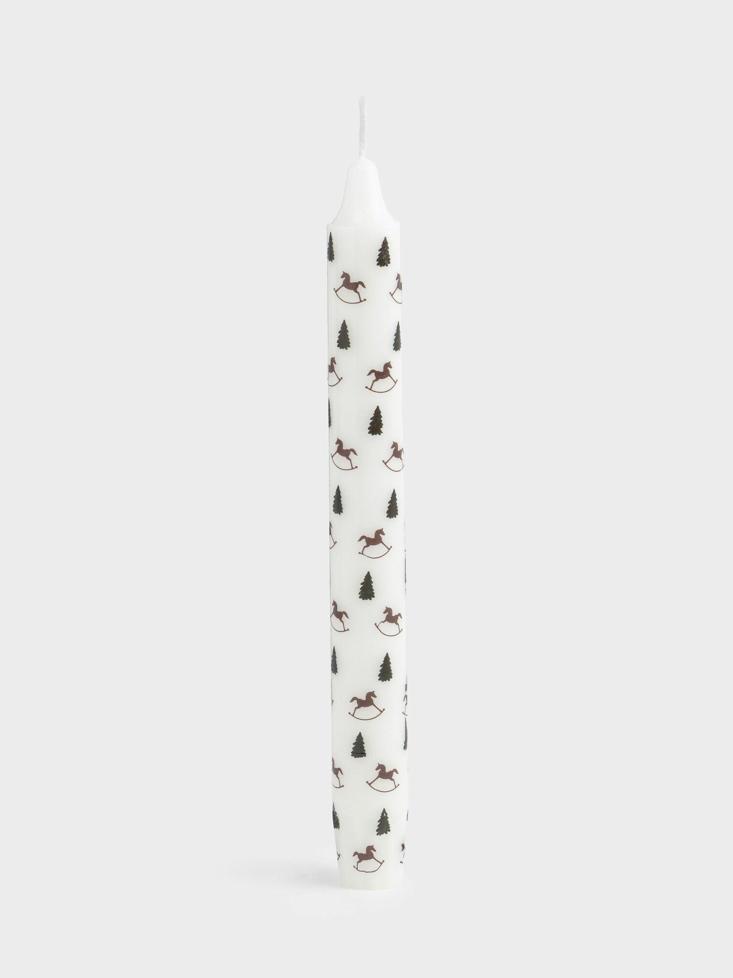 Свеча, 20 см, тонкая, белая, Лошадки и елки, Print candle, Kuchenland