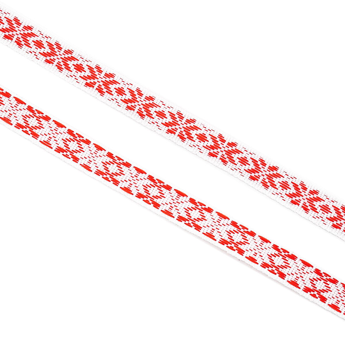 Лента жаккардовая 'Славянский орнамент Оберег', 10 мм*25 м, Красная лента, рисунок 9741 (бело-красный)