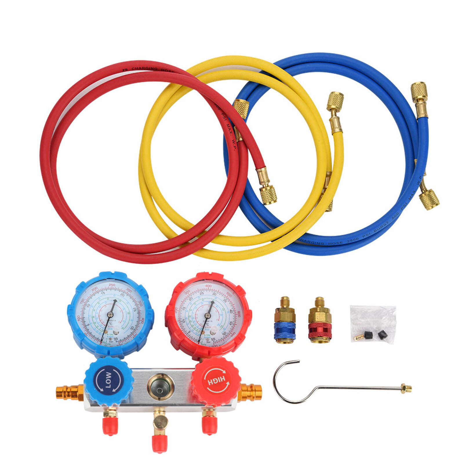 Набор манометров для диагностики кондиционера 0-500 PSI с коллектором и переходниками