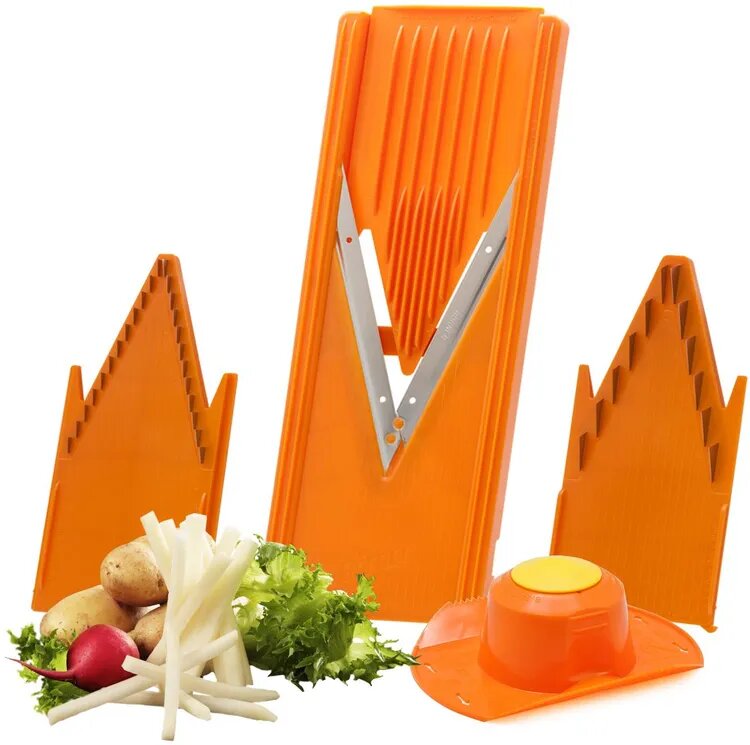 Овощерезка Borner Классика Germany 12 видов нарезки, 5 предметов: тёрка-измельчитель, 3 вставки, плододержатель, цвет: оранжевый -jua