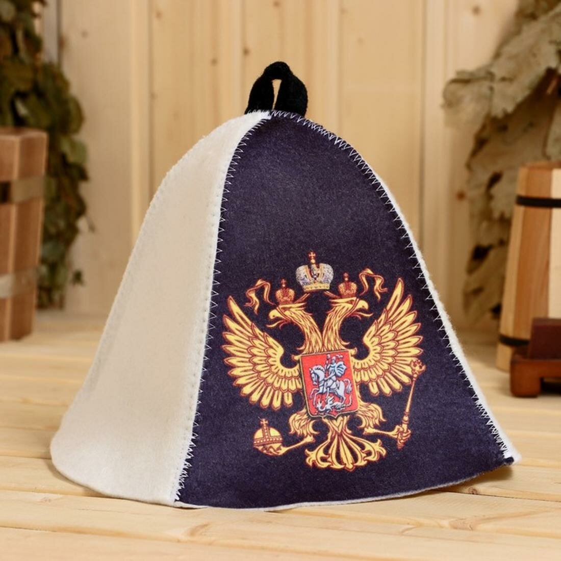 Шапка для бани Добропаровъ "Россия!", войлок, 1 шт, принт, белый