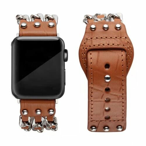 Кожаный металлический ремешок для часов iWatch Ultra Series SE 8 7 6 5 4 3 2 1, коричневый,38mm,40mm,41mm