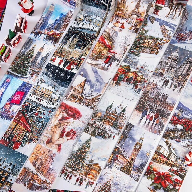 Клейкая декоративная бумажная лента Mr.Paper, набор 6 рулонов в ретро-стиле с мотивами рождественского города, бумага васи для скрапбукинга, дневников и украшения чехлов телефонов