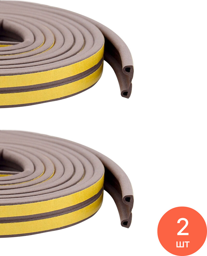Уплотнитель 4WALLS / ФорВоллз самоклеящийся, из вспененной EPDM-резины, коричневый, P-профиль, 10м / товары для дома (комплект из 2 шт)