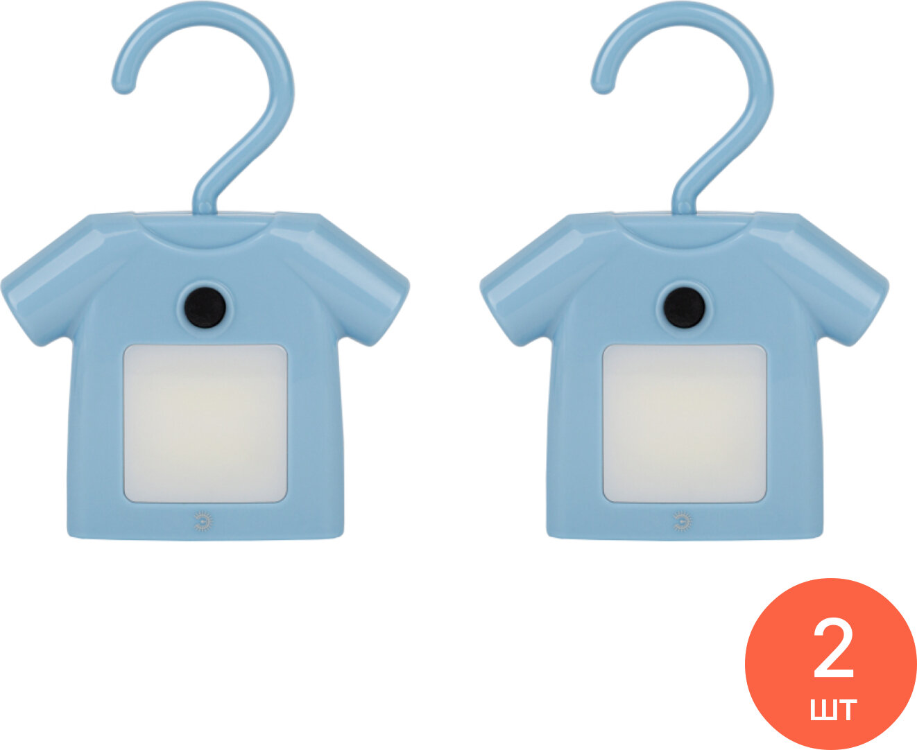 Ночник ЭРА NLED-485-1W-SW-BU детский, на батарейках светодиодный, из пластика, голубой, 128х100х20мм, 1Вт / светильник (комплект из 2 шт)