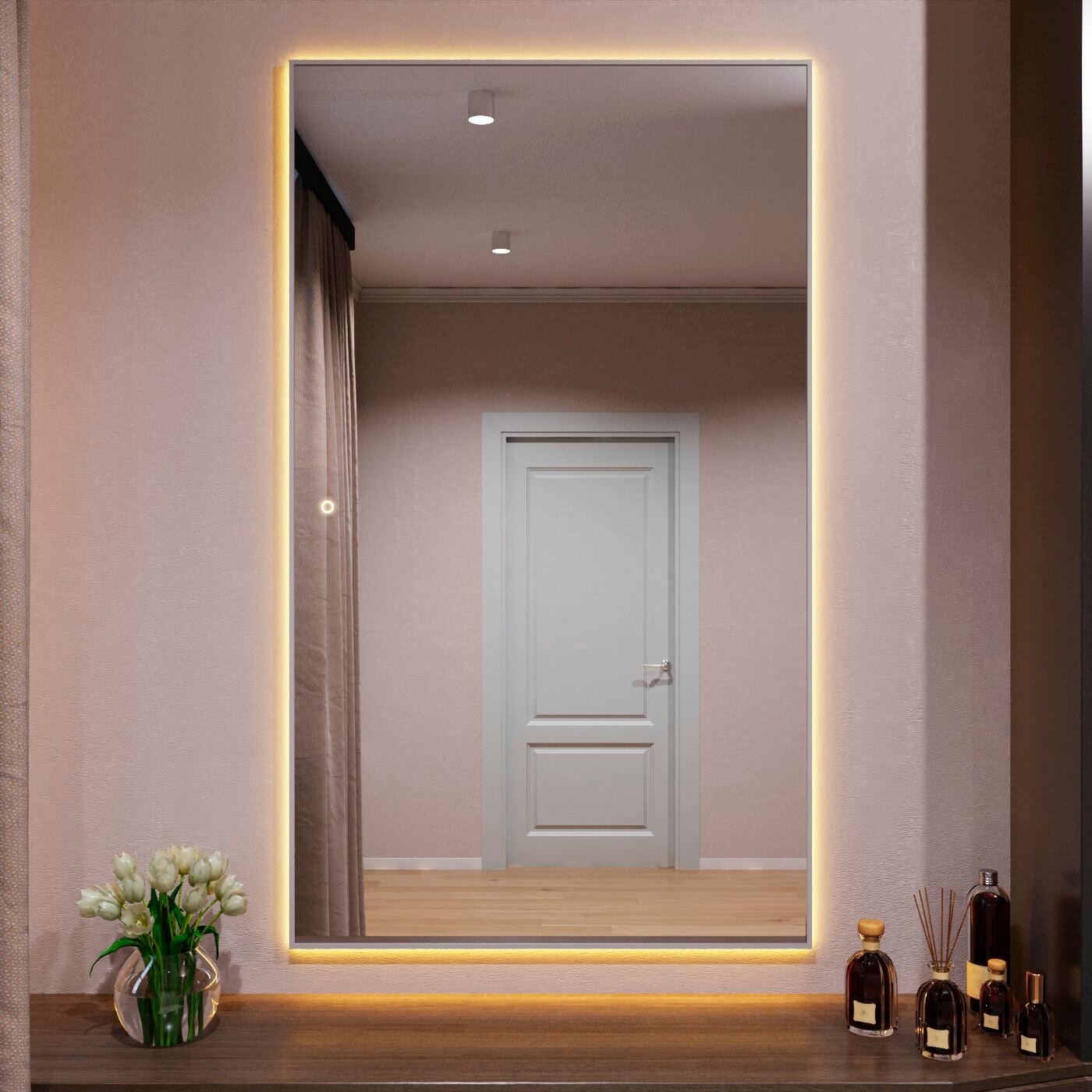 Зеркало настенное 150х90 см. BLX MIRROR с подсветкой сенсорное в алюминиевой раме, Серебро