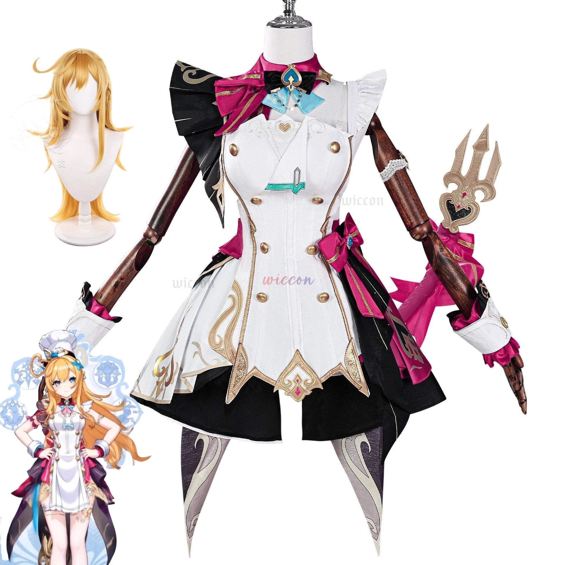 Genshin Impact Escoffier Косплей костюм М, suit wig