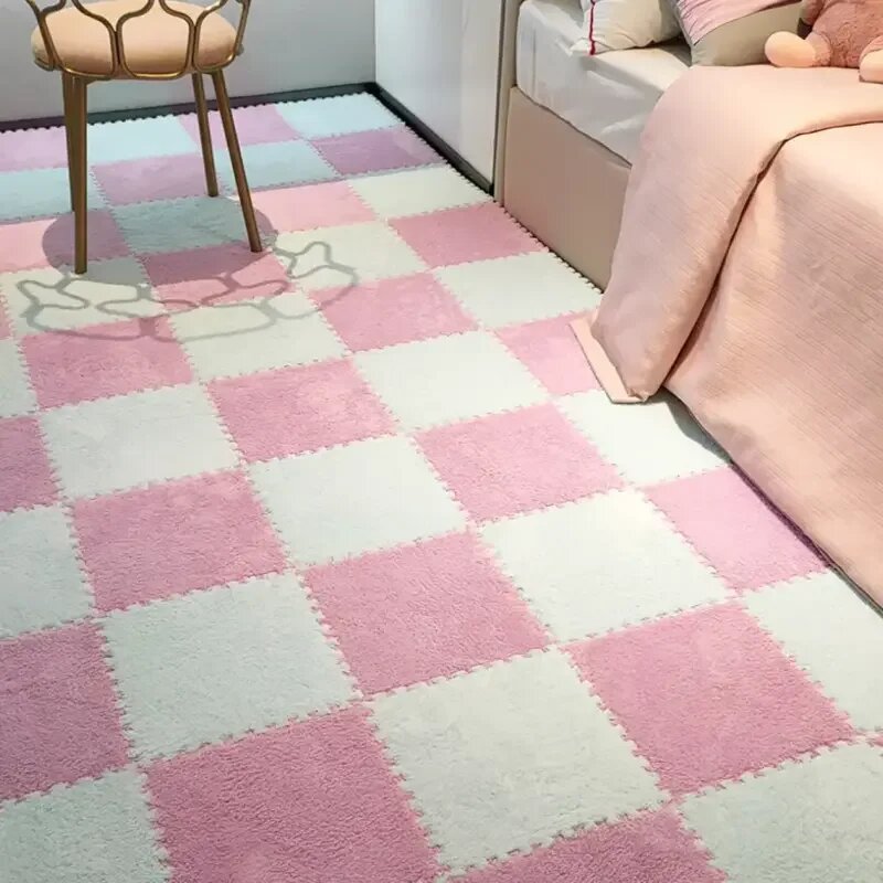 Плюшевые коврики-пазлы из пенополиэтилена для детей Розовый, 12Pcs, Light blue-Purple