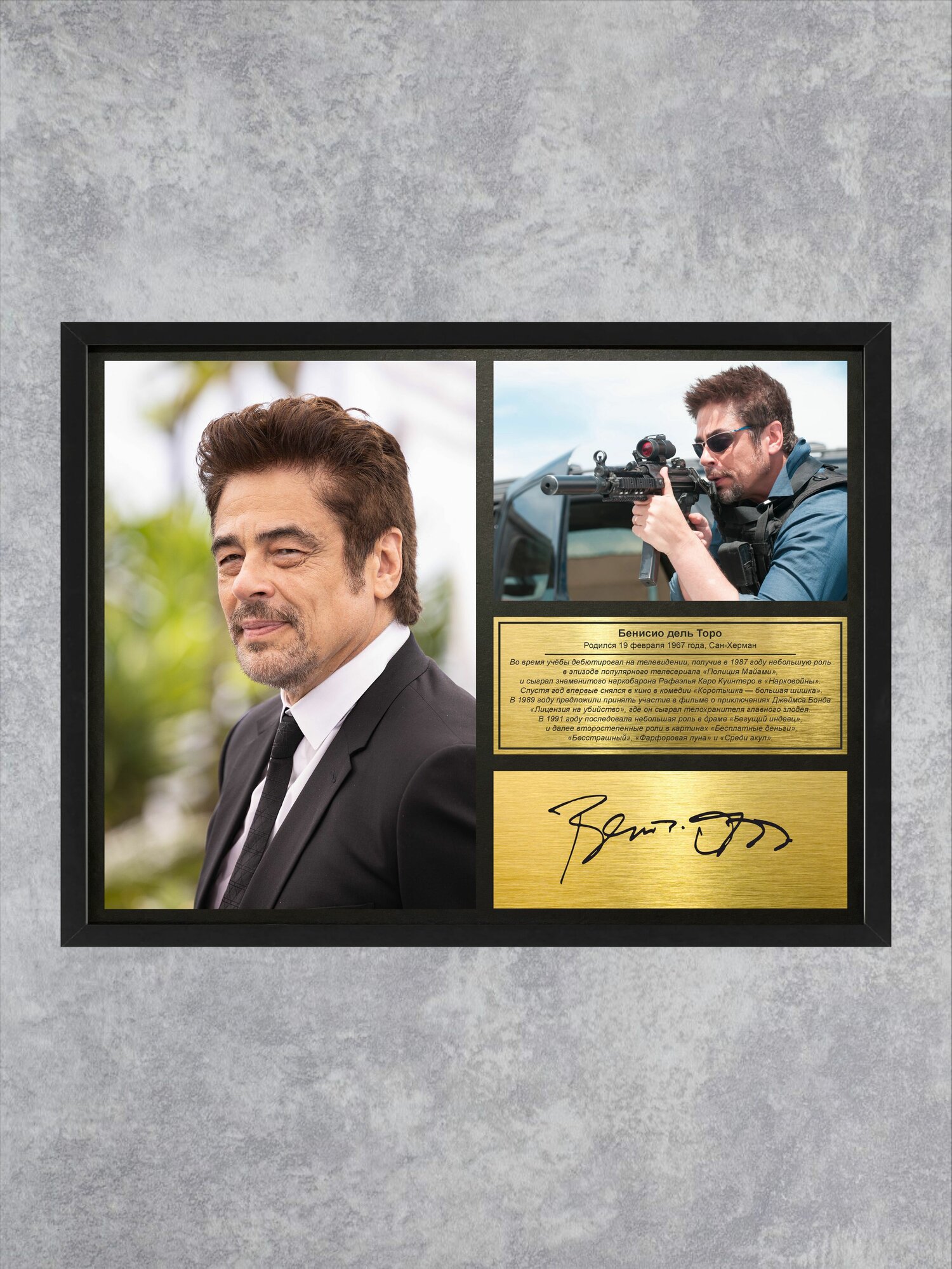 Benicio del Toro автограф и металлические фотографии в рамке