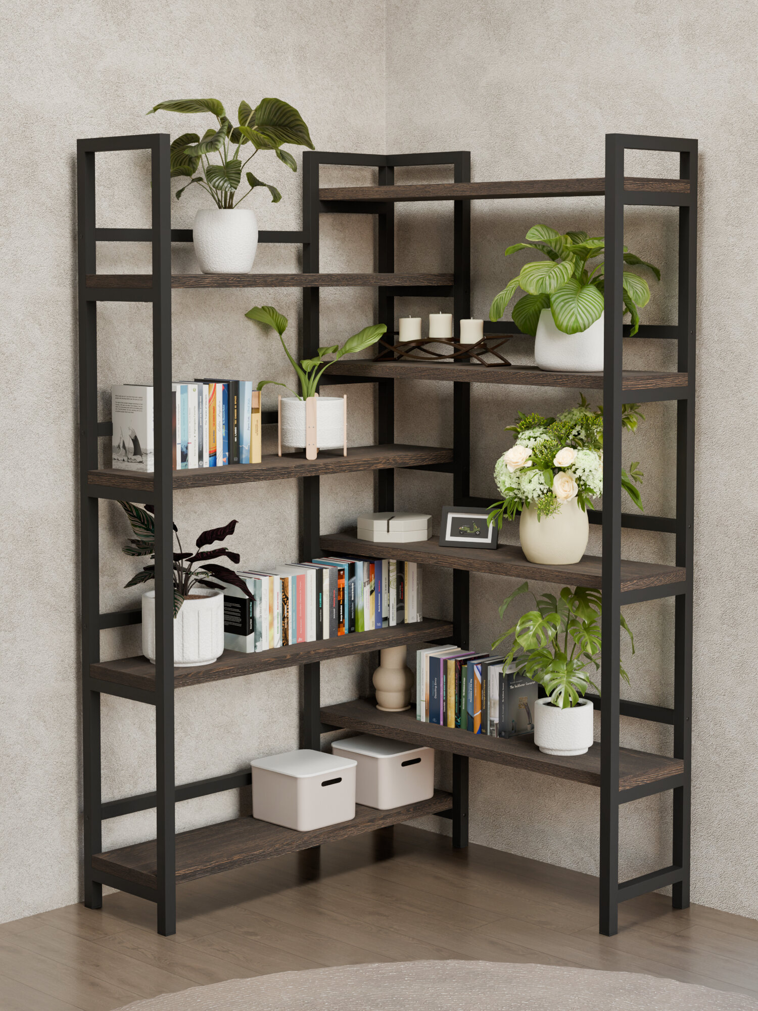 Стеллаж Landloft "Мальтон" Loft, открытый, угловой, цвет венге винтаж