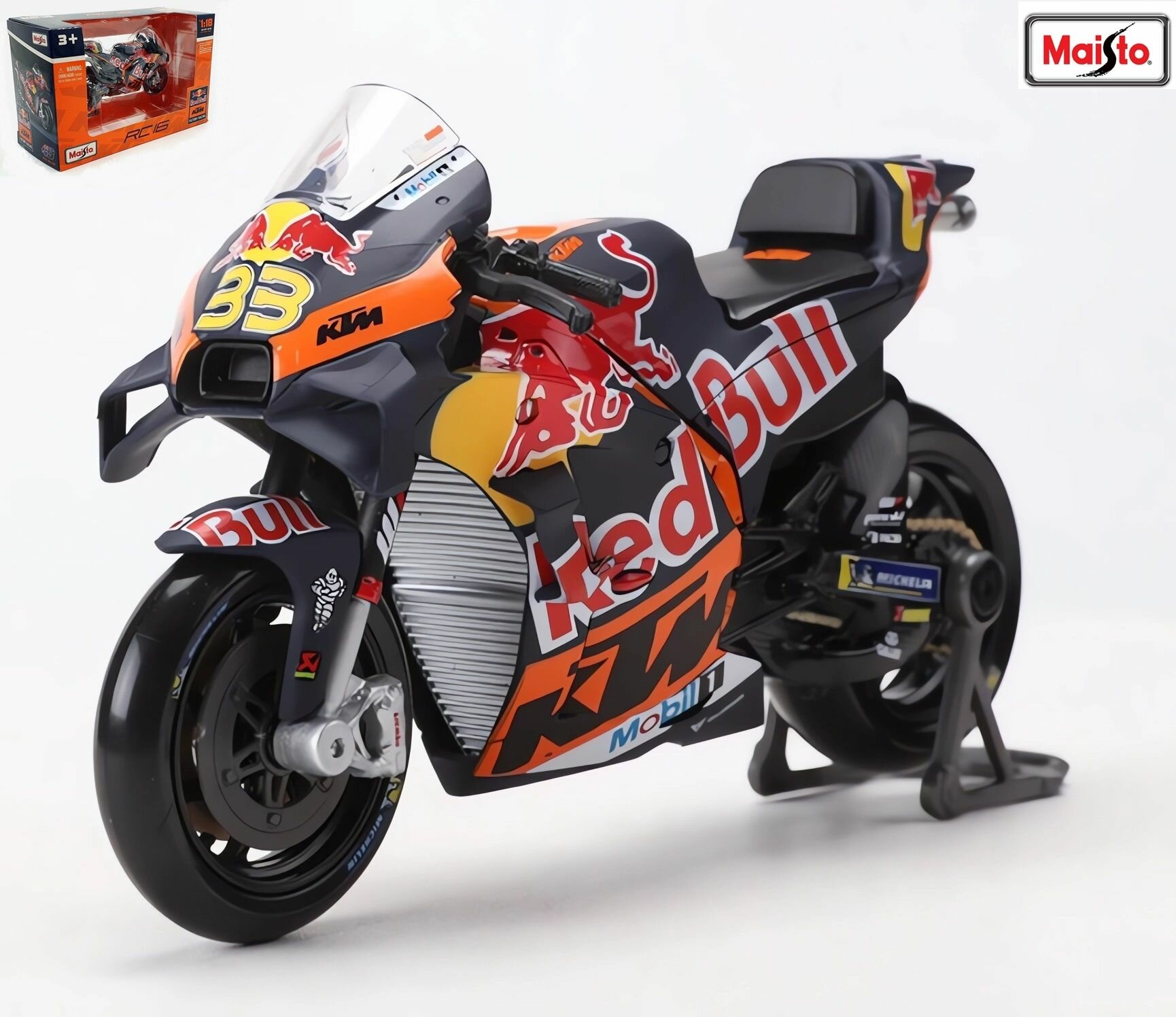 Коллекционная модель мотоцикла "Maisto". Серия MotoGP. KTM RC16 Factory Racing 2023/№33 Брэд Биндер (Масштаб 1:18)