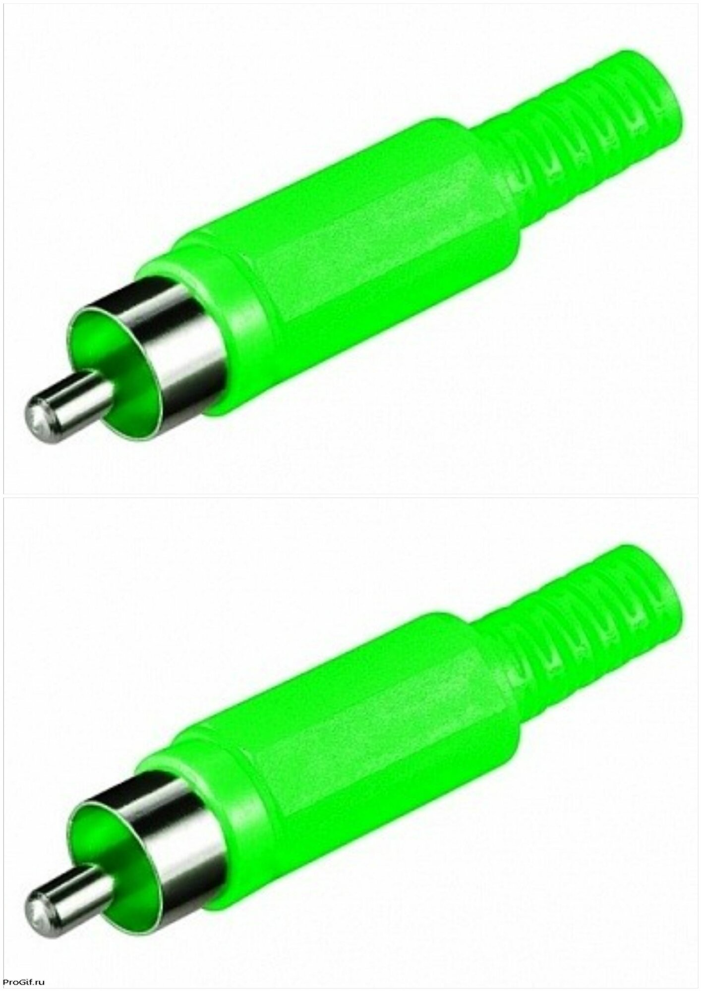 Разъем RCA (тюльпан) штекер, зеленый пластик, комплект 2 штуки