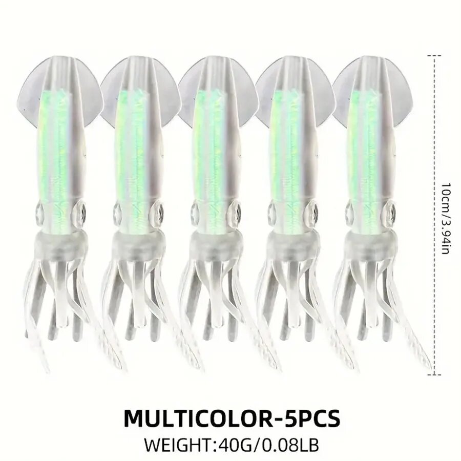 5 шт, светящиеся в темноте приманки для ловли кальмаров, красочная юбка, юбка с хвостом, полый кальмар, прочная имитация ПВХ приманки, мягкая искусственная приманка