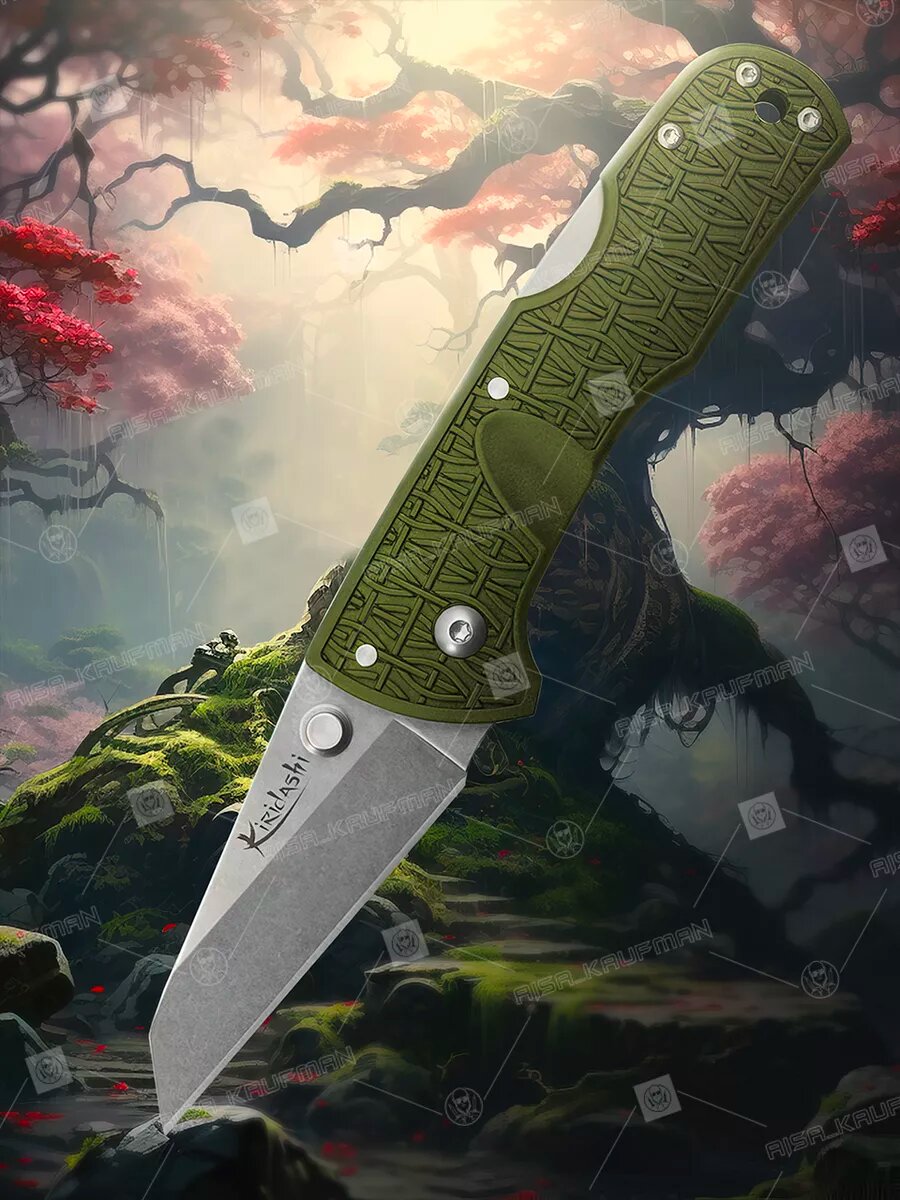 Нож складной фолдер Kiridashi, хаки, сталь 8Cr13MoV, рукоять Griv-Ex