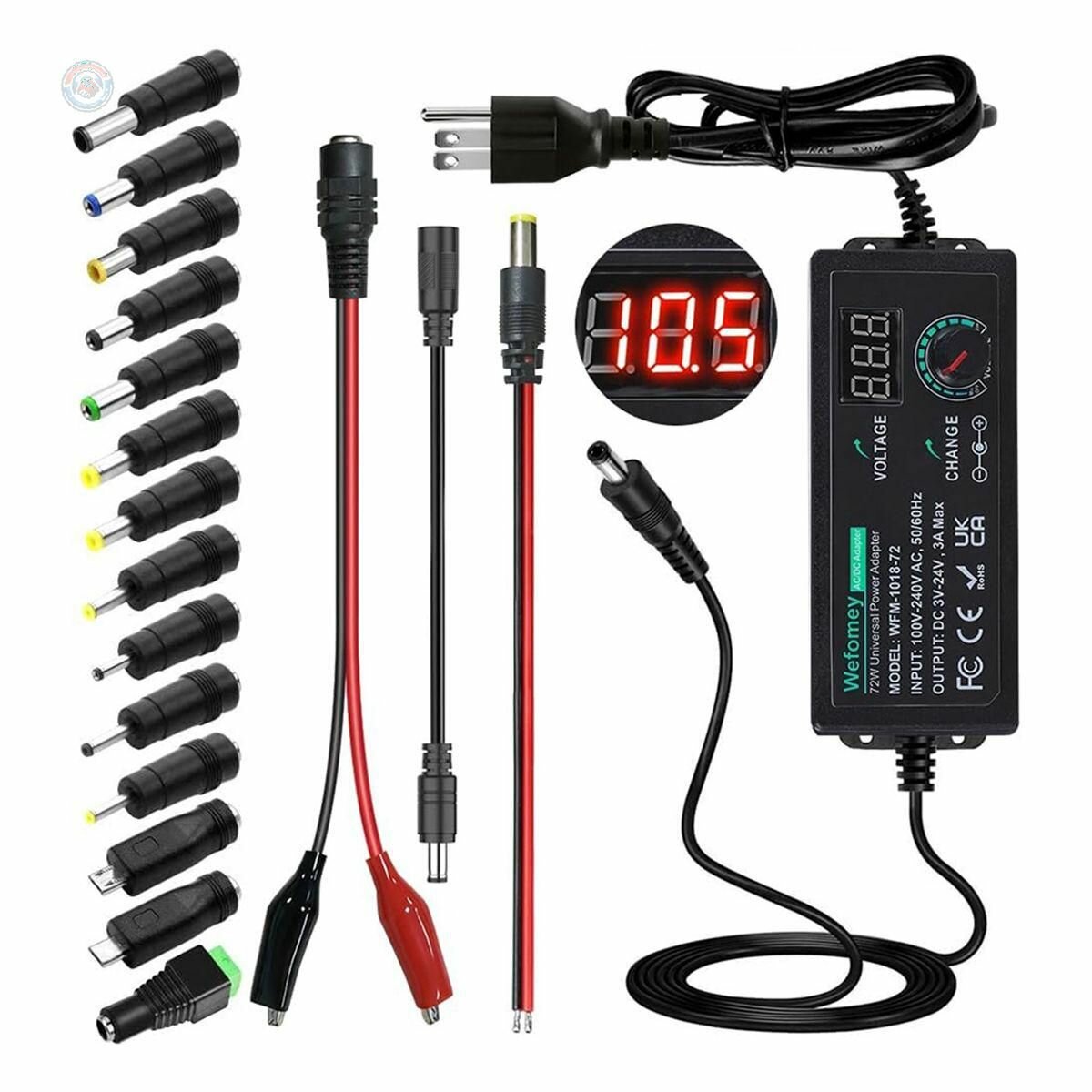 Универсальный регулируемый блок питания 3-24 В 72 Вт с ЖК-дисплеем, 14 насадок, защита от перегрузки, для 3D-принтера, роутера, LED-ленты, ароматерапии и DIY-проектов, AC/DC адаптер 100-240 В