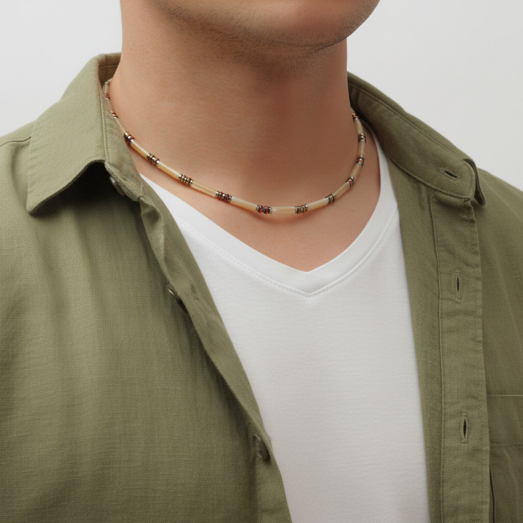 Чокер, гематит, перламутр