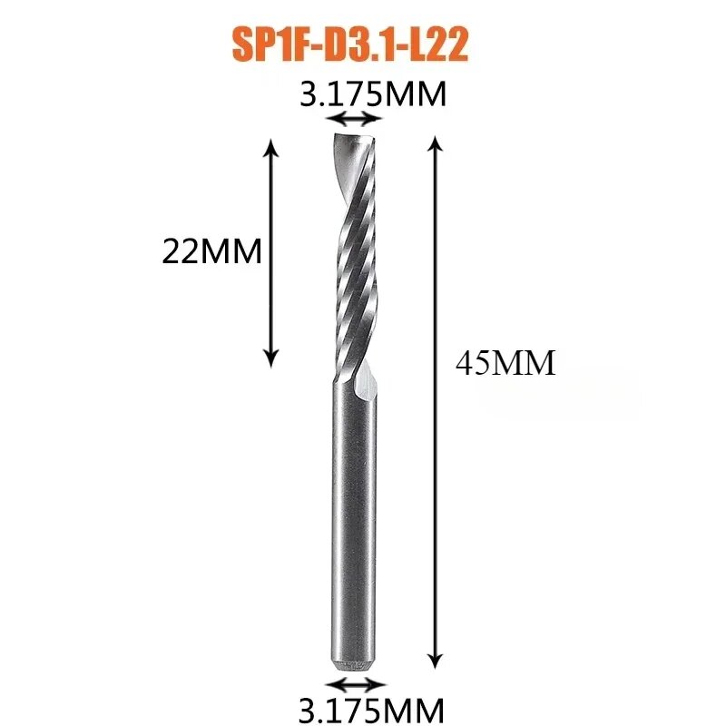 Спиральная фреза SP1F-D3.1-L22, 3.175 мм