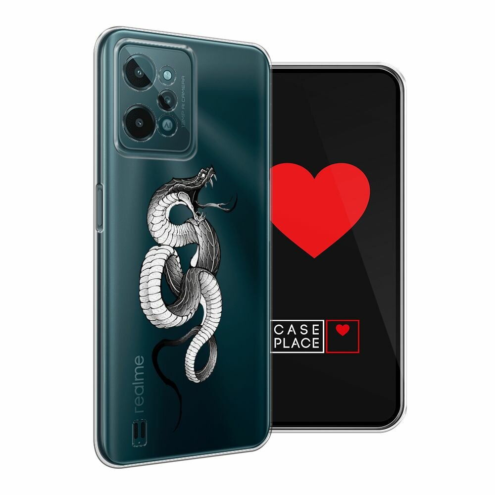 Чехол на Realme C31 / Реалми C31 с принтом Монохромная змея рисунок, прозрачный — фото 1