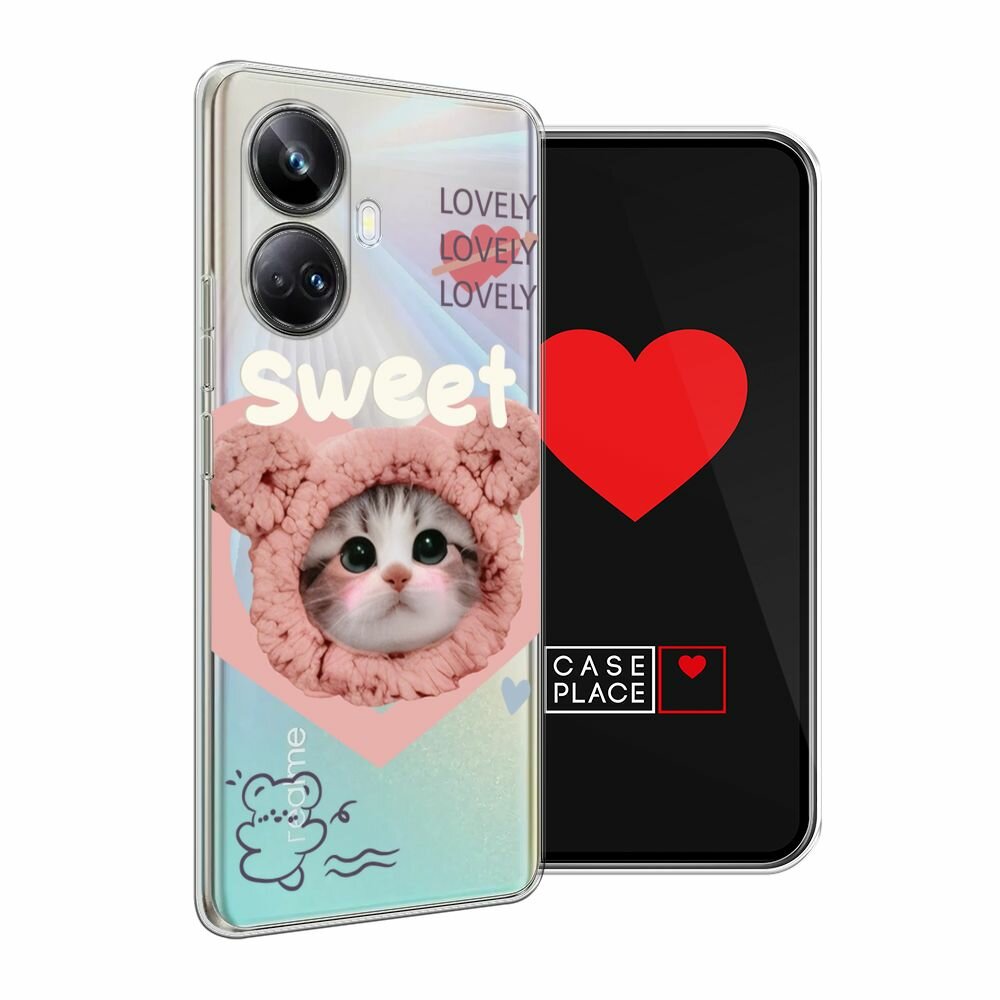 Чехол на Realme 10 Pro+ / Реалми 10 Про+ с принтом "sweet lovely kitten 2", прозрачный — фото 1