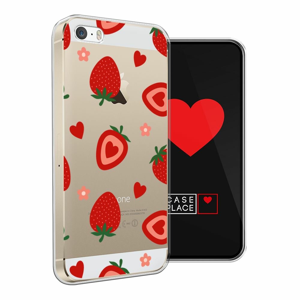 Чехол на Apple iPhone 5/5S/SE / Айфон 5/5S/SE с принтом "Heart strawberries 2 - 14 февраля", прозрачный — фото 1
