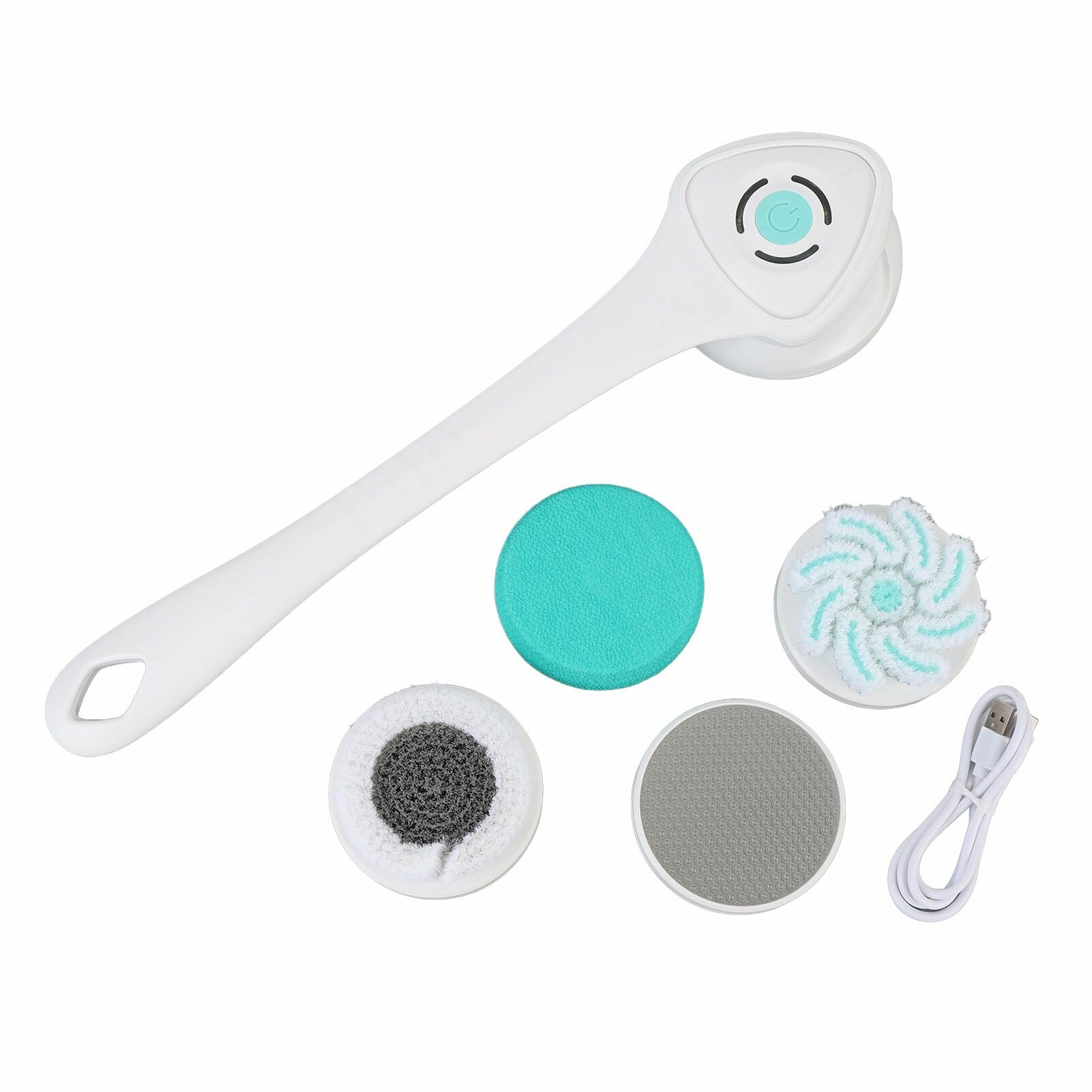 Электрическая аккумуляторная щетка для тела с длинной ручкой, многофункциональная, для душа, для ванны, для мужчин и женщин, белая