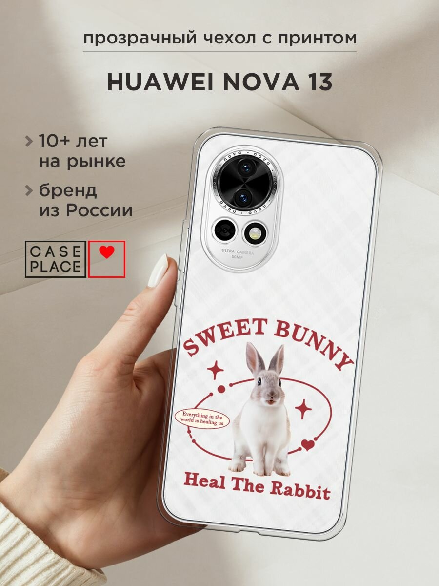 Чехол на Huawei Nova 12/Nova13 / Хуавей Нова 12/Нова 13 с принтом "Heal the rabbit", прозрачный