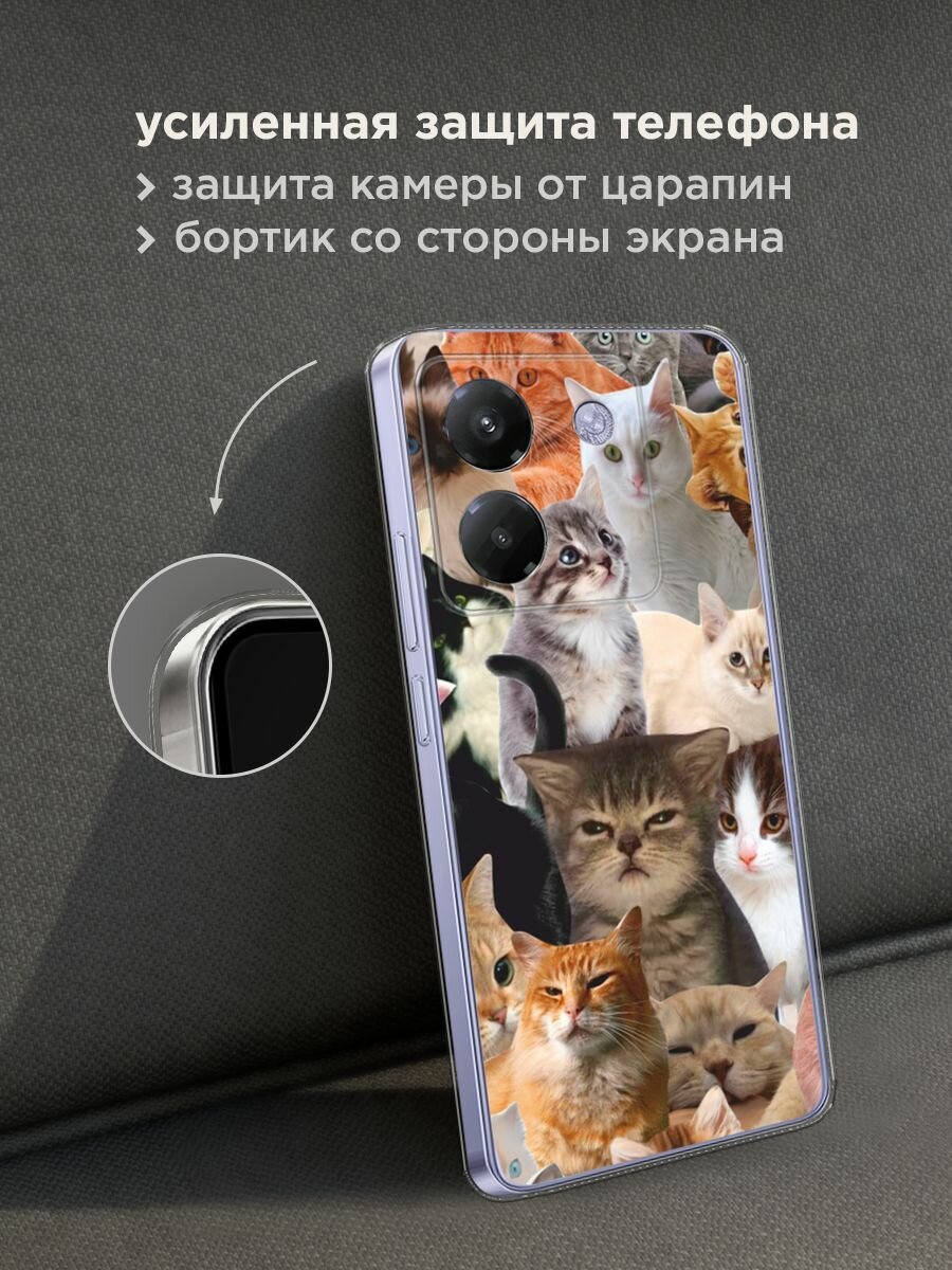Чехол на Poco M7 Pro / Поко М7 Про с принтом "Коты из мемов" — фото 1