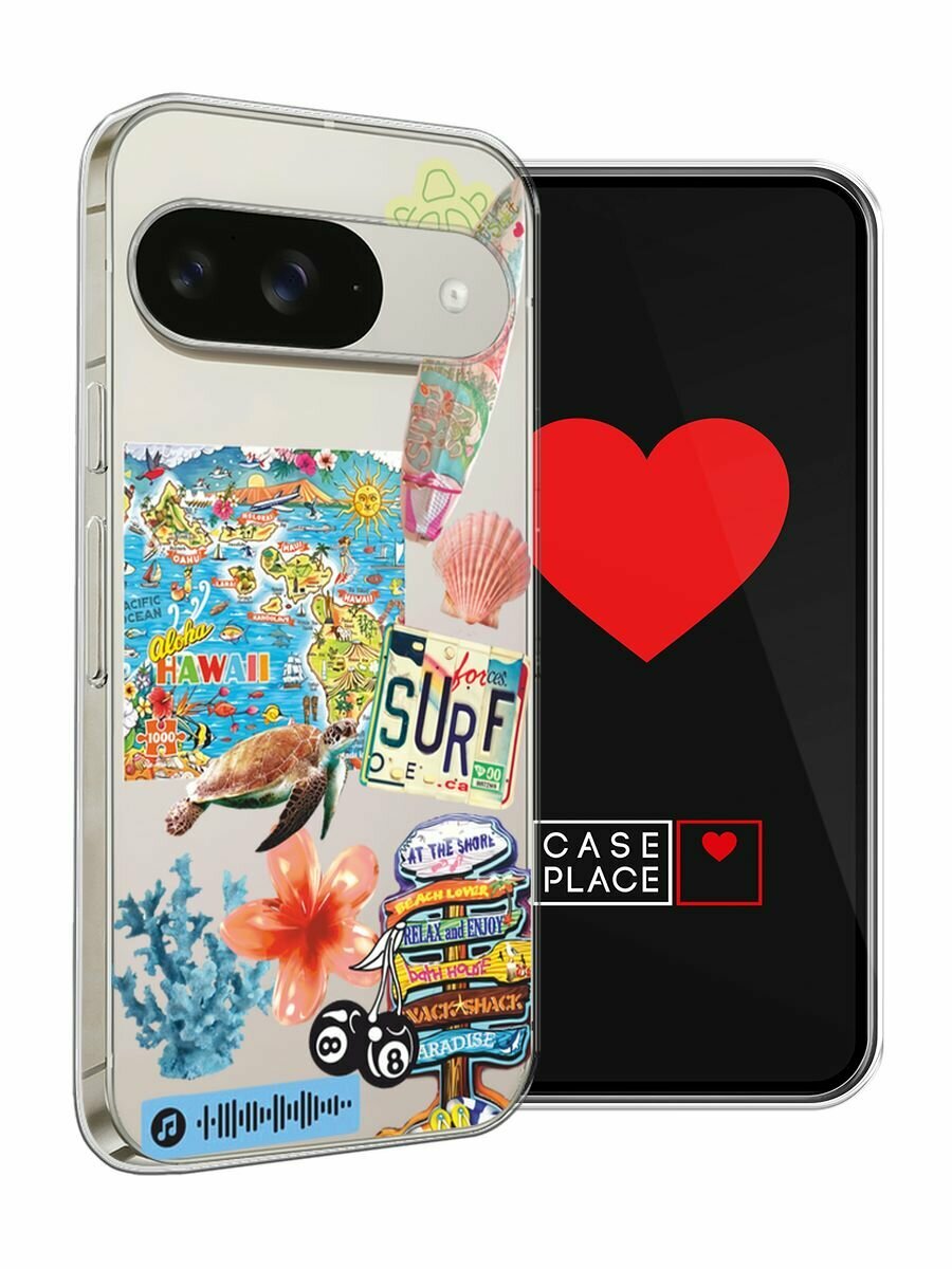 Чехол на Google Pixel 9 / Гугл Пиксель 9 с принтом "Summer collage", прозрачный — фото 1