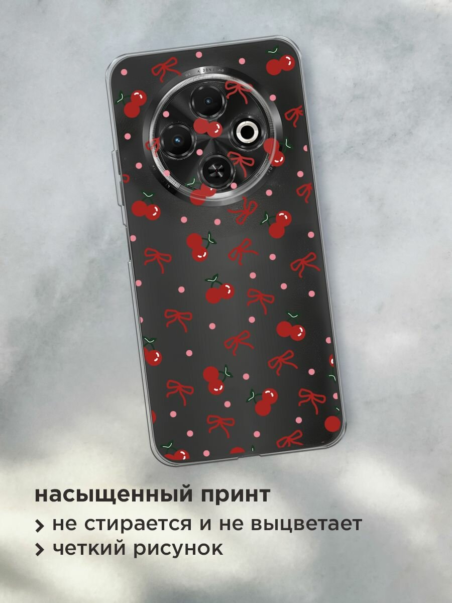 Чехол на Tecno Spark 30C / Текно Спарк 30C с принтом "Вишни и ленточки", прозрачный — фото 1