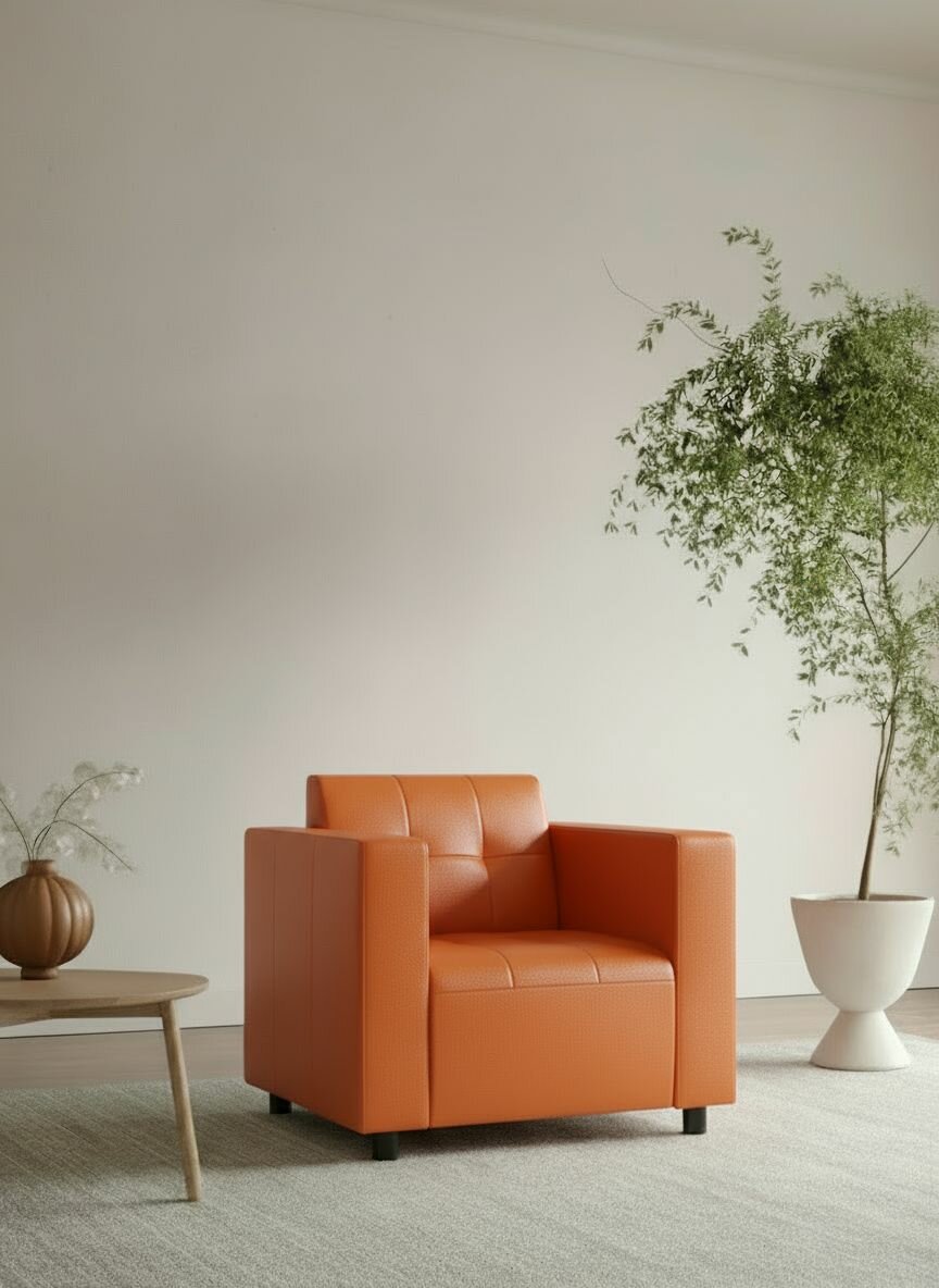 Кресло Альтаир с подлокотниками оранжевая кожа в офис, дом, салон красоты, прихожую, гостиную, зону ожидания.