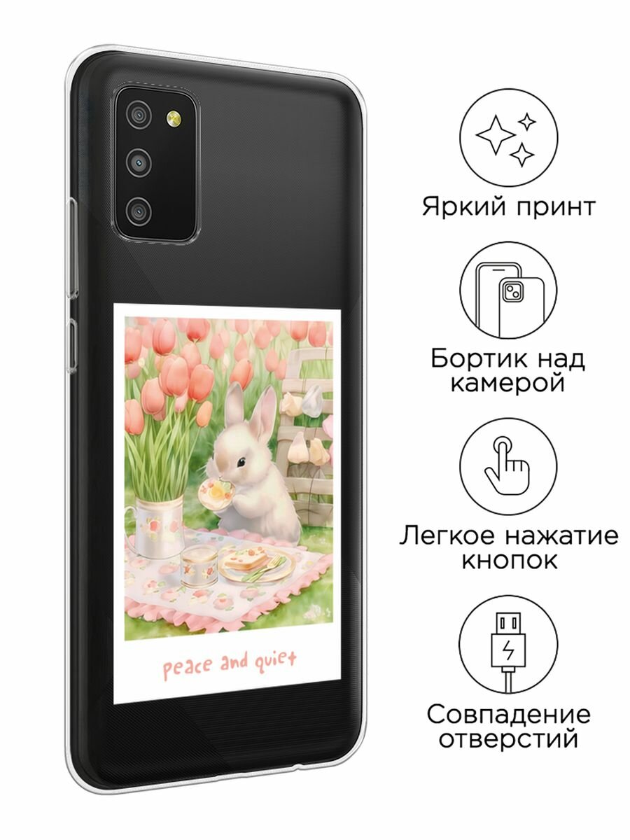 Чехол на Samsung Galaxy A02s / Самсунг Галакси A02s с принтом "Кролик на пикнике", прозрачный — фото 1
