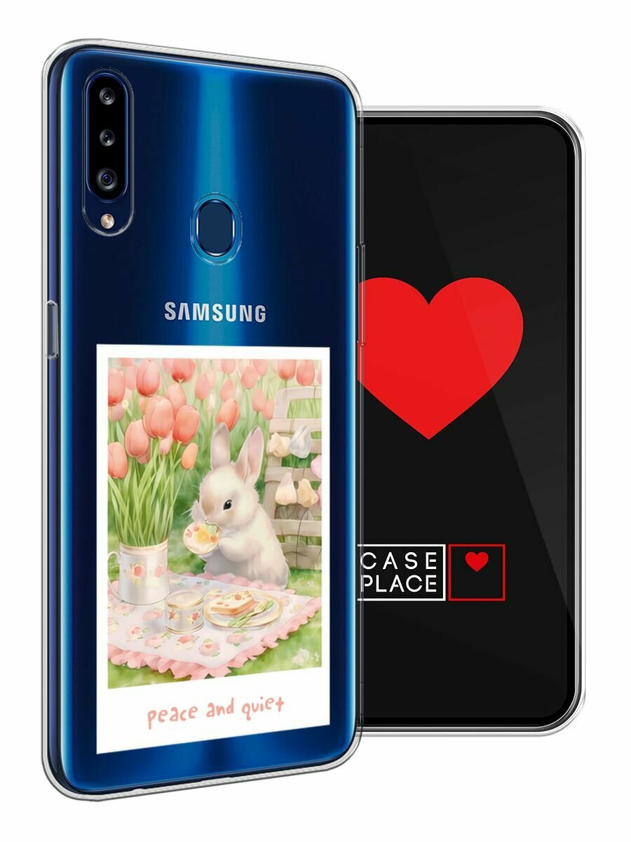 Чехол на Samsung Galaxy A20s / Самсунг Галакси A20s с принтом "Кролик на пикнике", прозрачный — фото 1