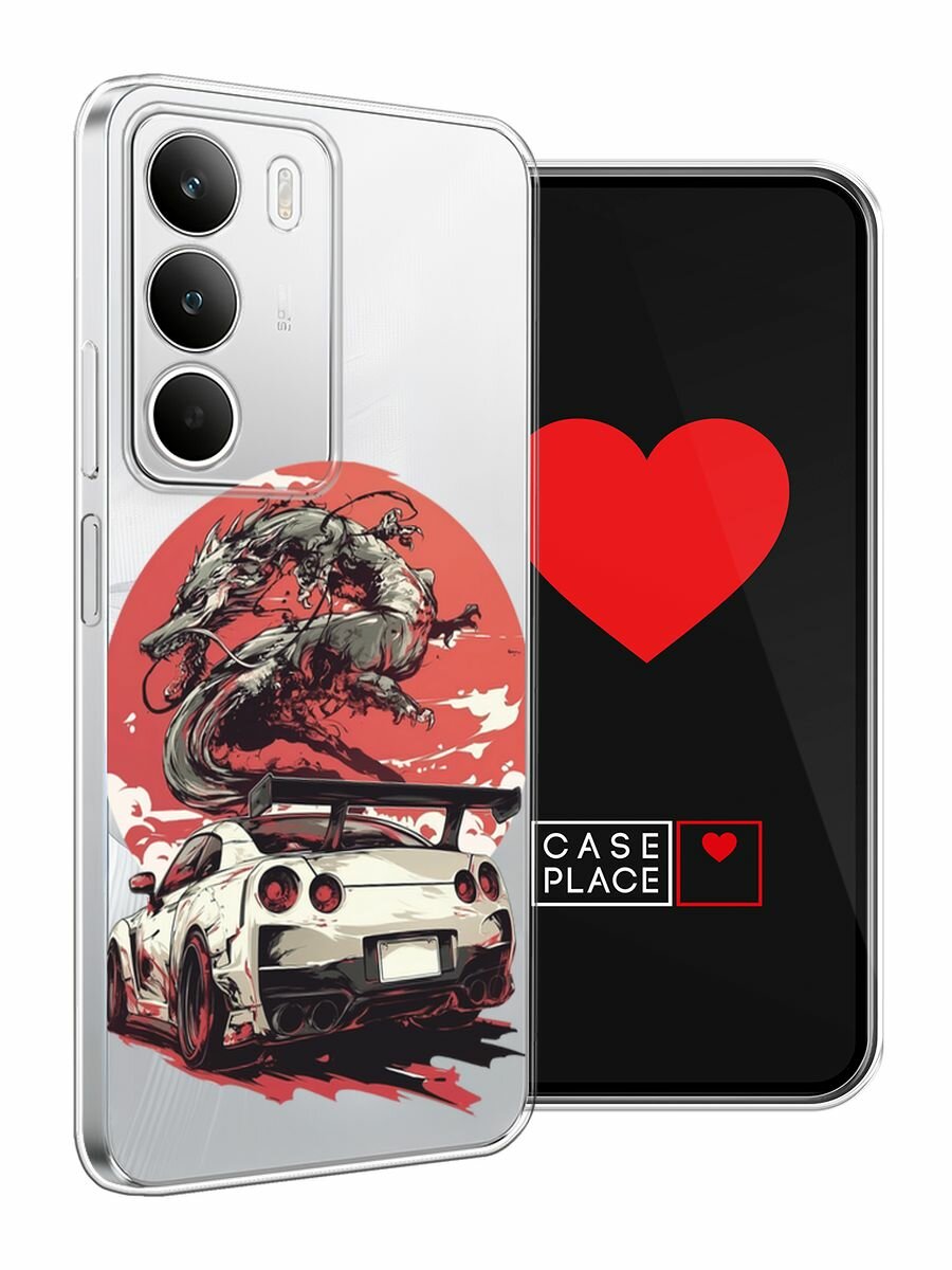 Чехол на Realme C71/P3 Lite 4G / Реалми С71/P3 Лайт 4G с принтом "Car and dragon", прозрачный — фото 1
