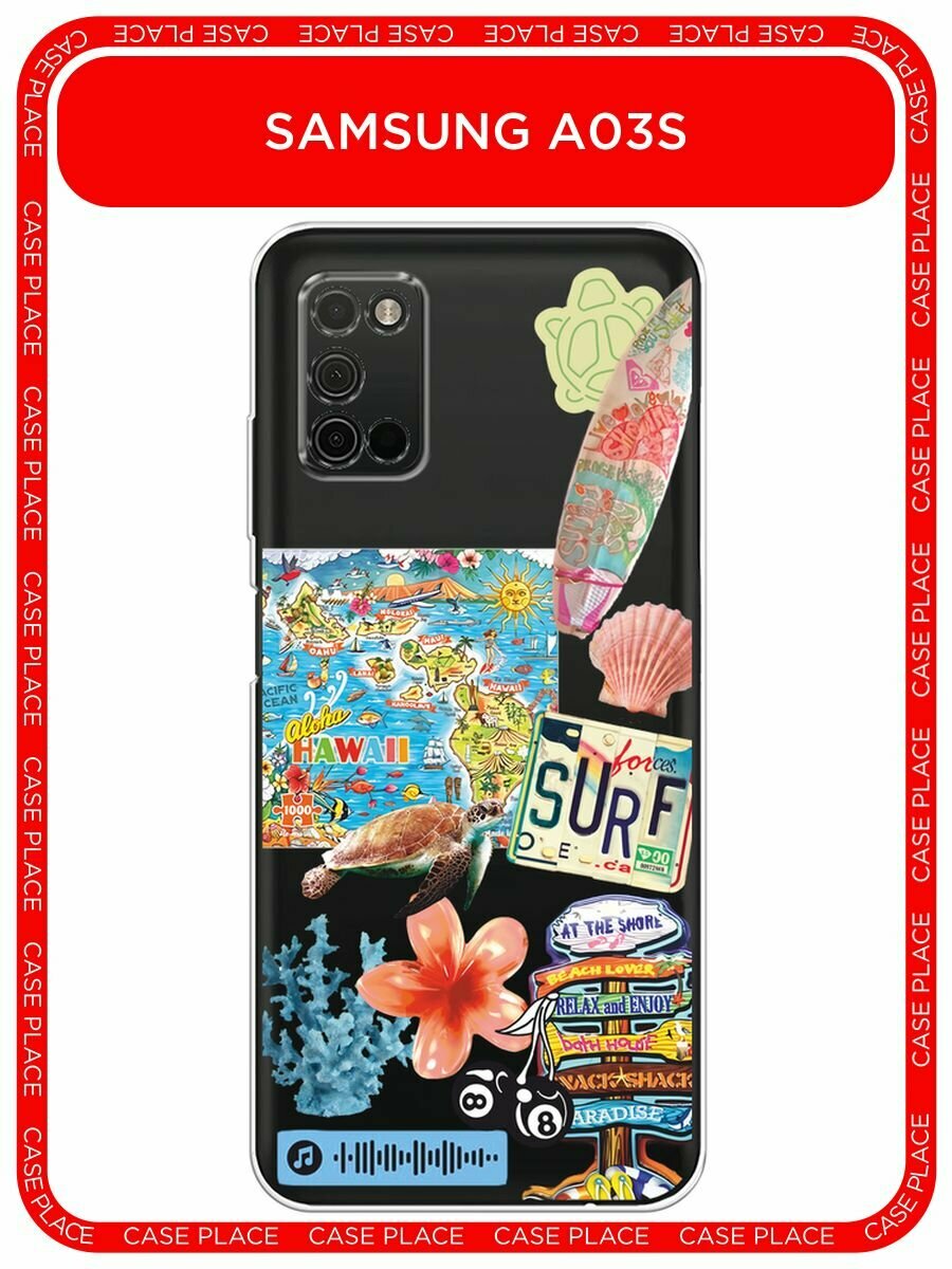 Чехол на Samsung Galaxy A03S / Самсунг Галакси A03S с принтом "Summer collage", прозрачный