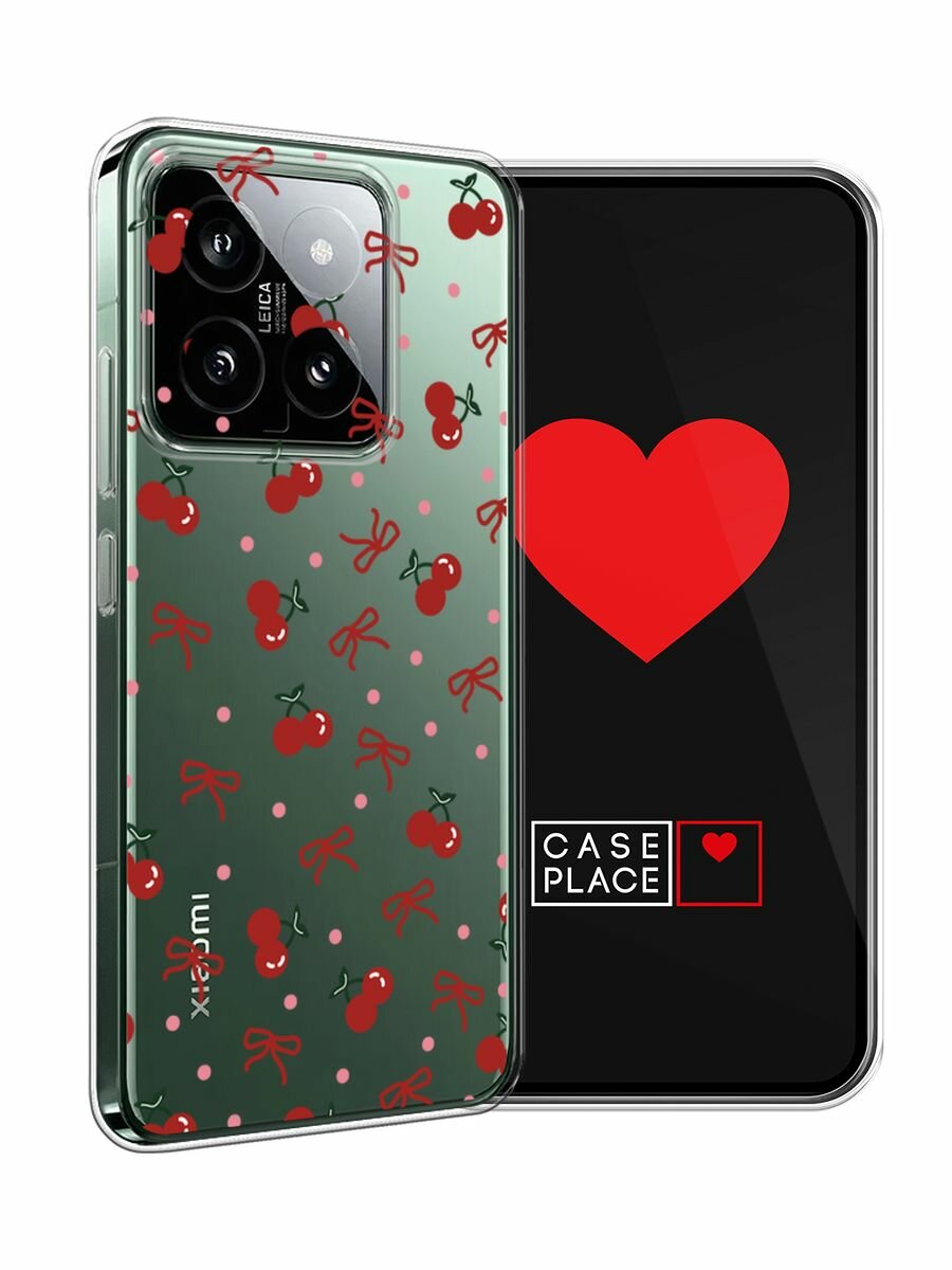 Чехол на Xiaomi 14 / Сяоми 14 с принтом "Вишни и ленточки", прозрачный — фото 1