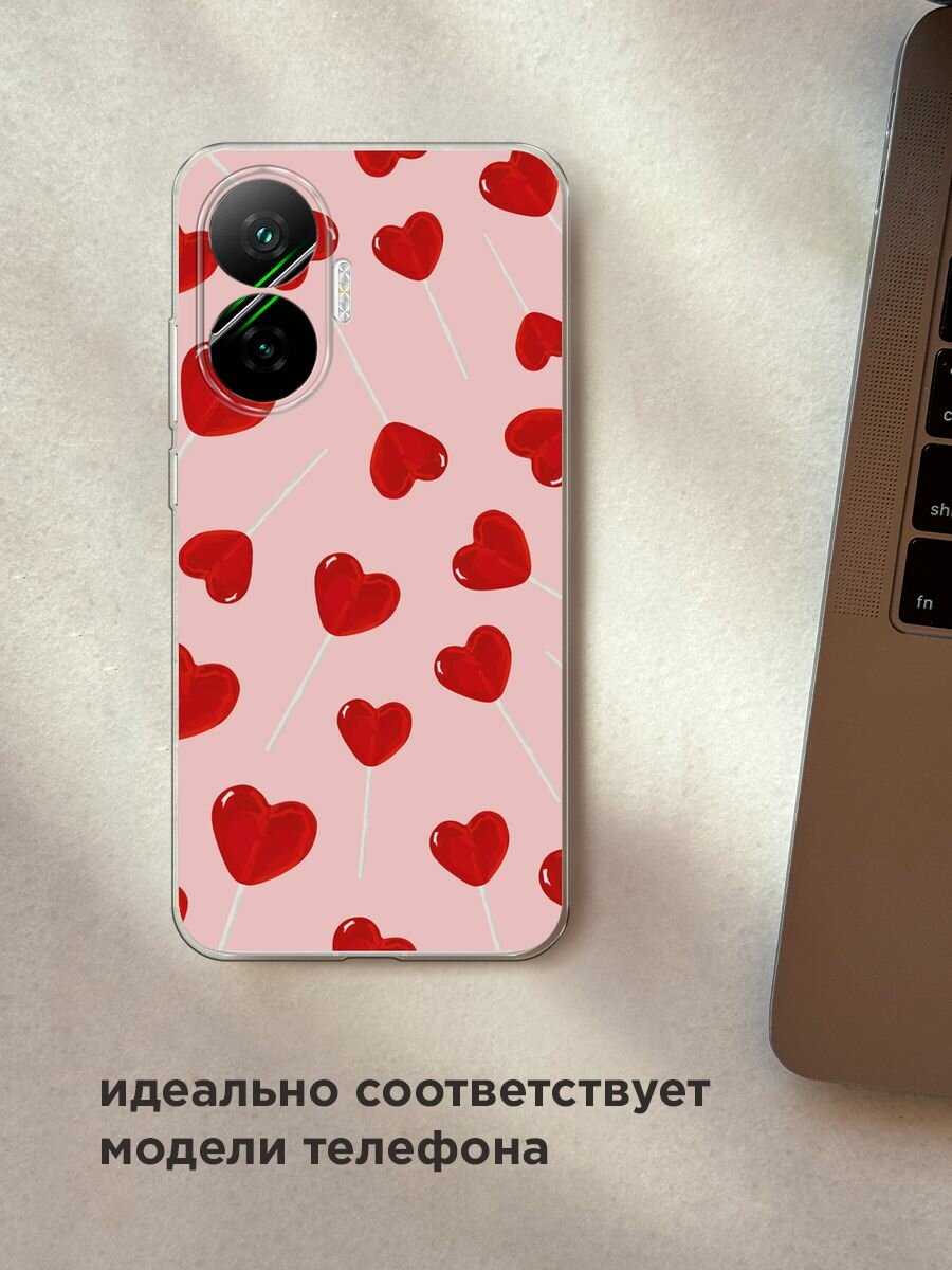 Чехол на Poco F7 / Поко F7 с принтом "Сердечки-леденцы 1 - 14 февраля" — фото 1