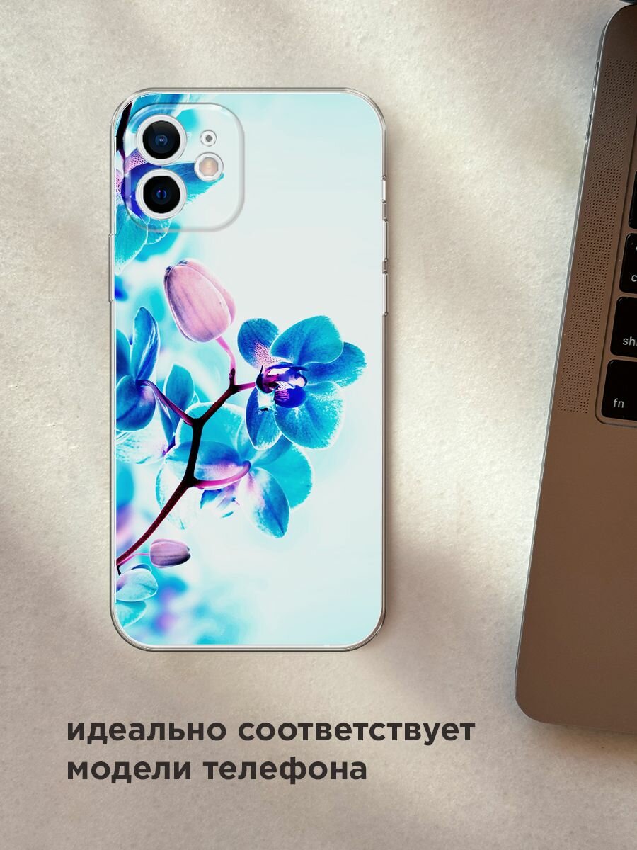 Чехол на Apple iPhone 12 mini / Айфон 12 Мини с принтом "Голубая орхидея" — фото 1