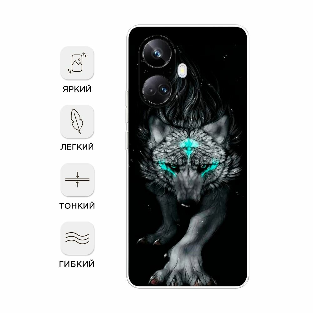 Чехол на Realme 10 Pro+ / Реалми 10 Про+ с принтом "Крадущийся волк" — фото 1