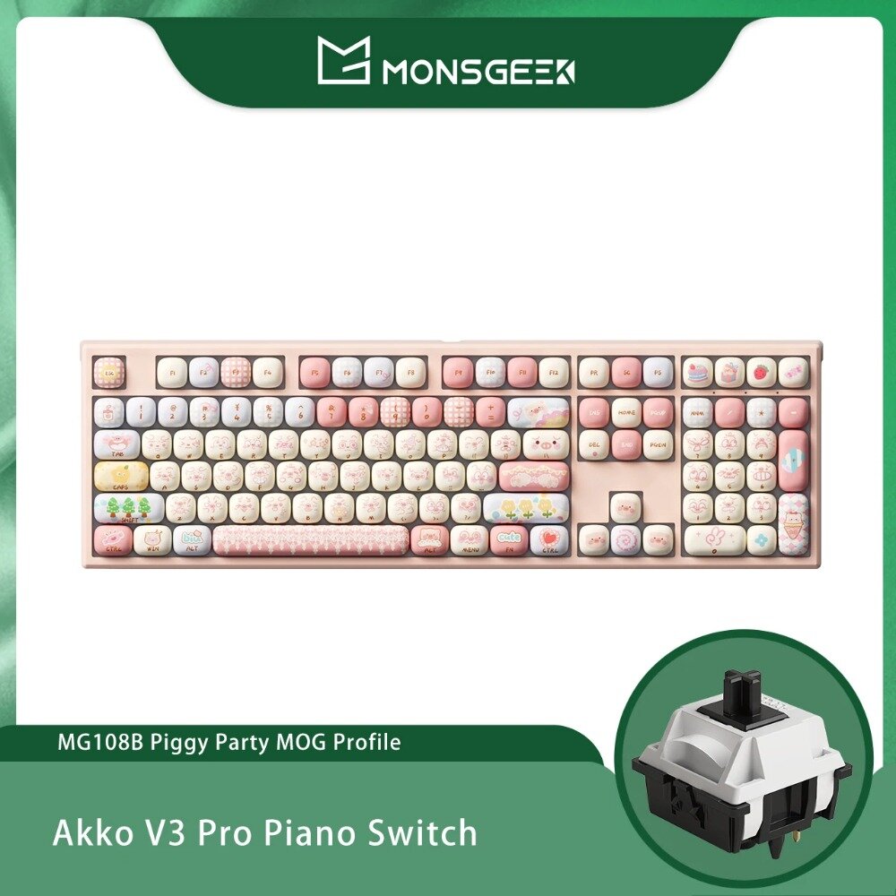 Akko Mg108B Piggy Party Беспроводная Механическая Клавиатура RGB С 108 Клавишами Горячей Замены USB / 2.4G/ BT 5.0