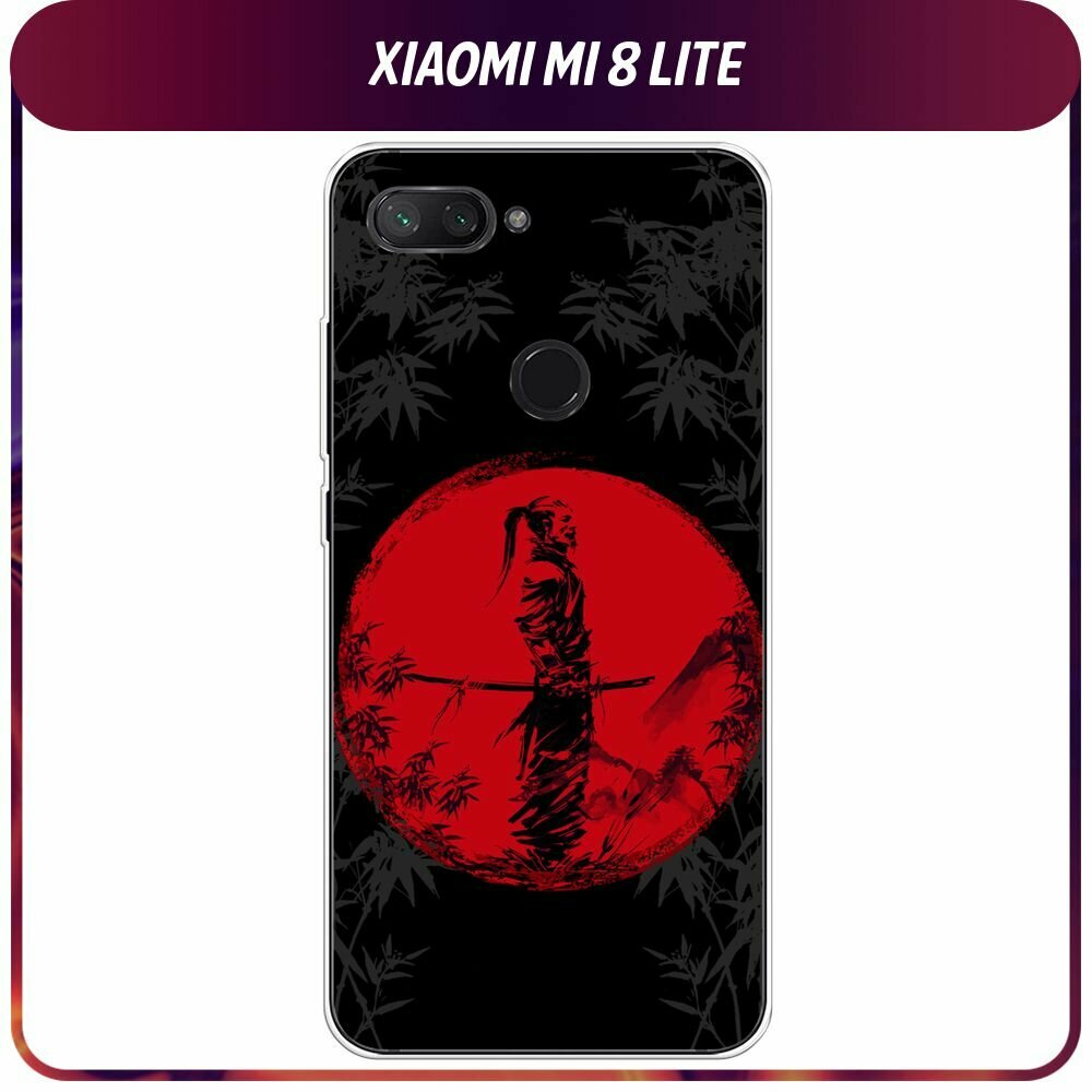 Чехол на Xiaomi Mi 8 Lite (Youth Edition) / Сяоми Ми 8 Лайт (Юс Эдишн) с принтом "Самурай на красном фоне"