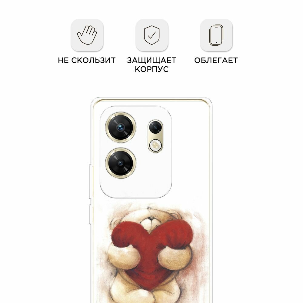 Чехол на Infinix Zero 30 4G / Инфиникс Зеро 30 4G с принтом "Мишка с сердцем 1" — фото 1