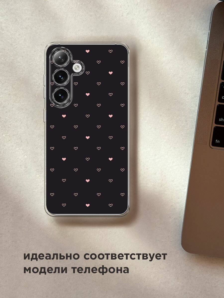 Чехол на Samsung Galaxy S24 / Самсунг S24 с принтом "Черный фон и сердечки" — фото 1