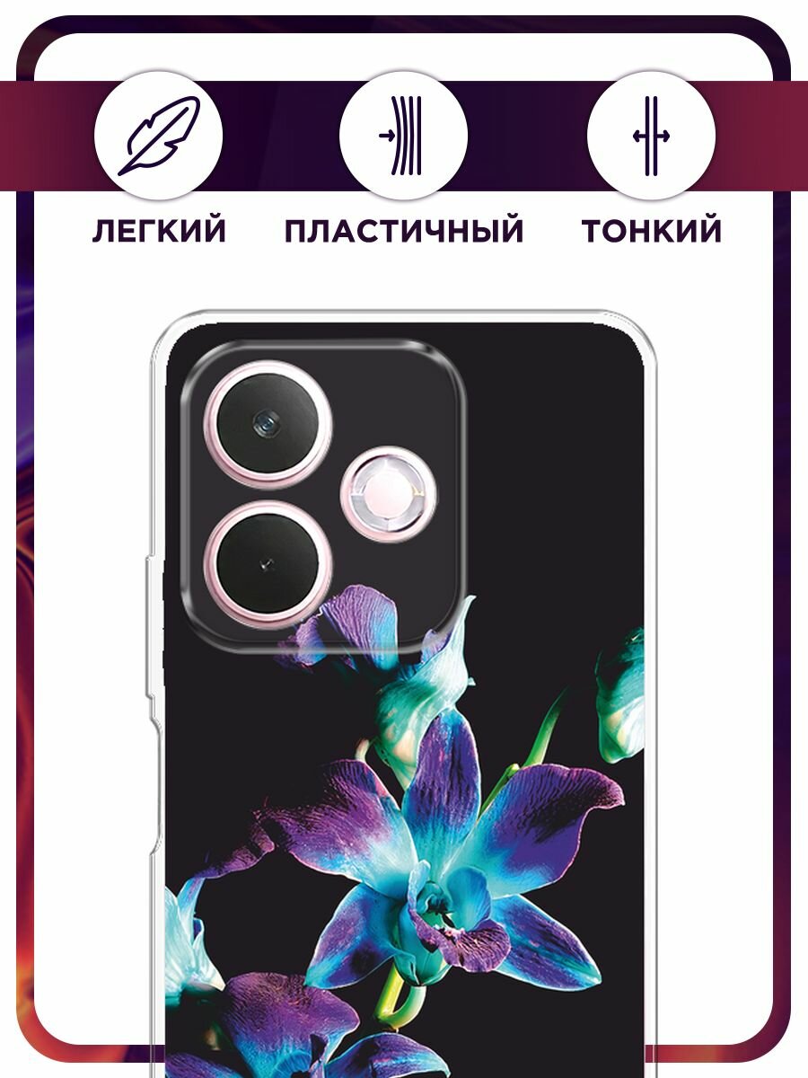 Чехол на Oppo A5 Pro / Оппо А5 Про с принтом "Синий цветок на черном" — фото 1