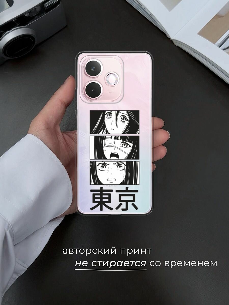 Чехол на Oppo A5 Pro / Оппо А5 Про с принтом "Tokyo girls", прозрачный — фото 1