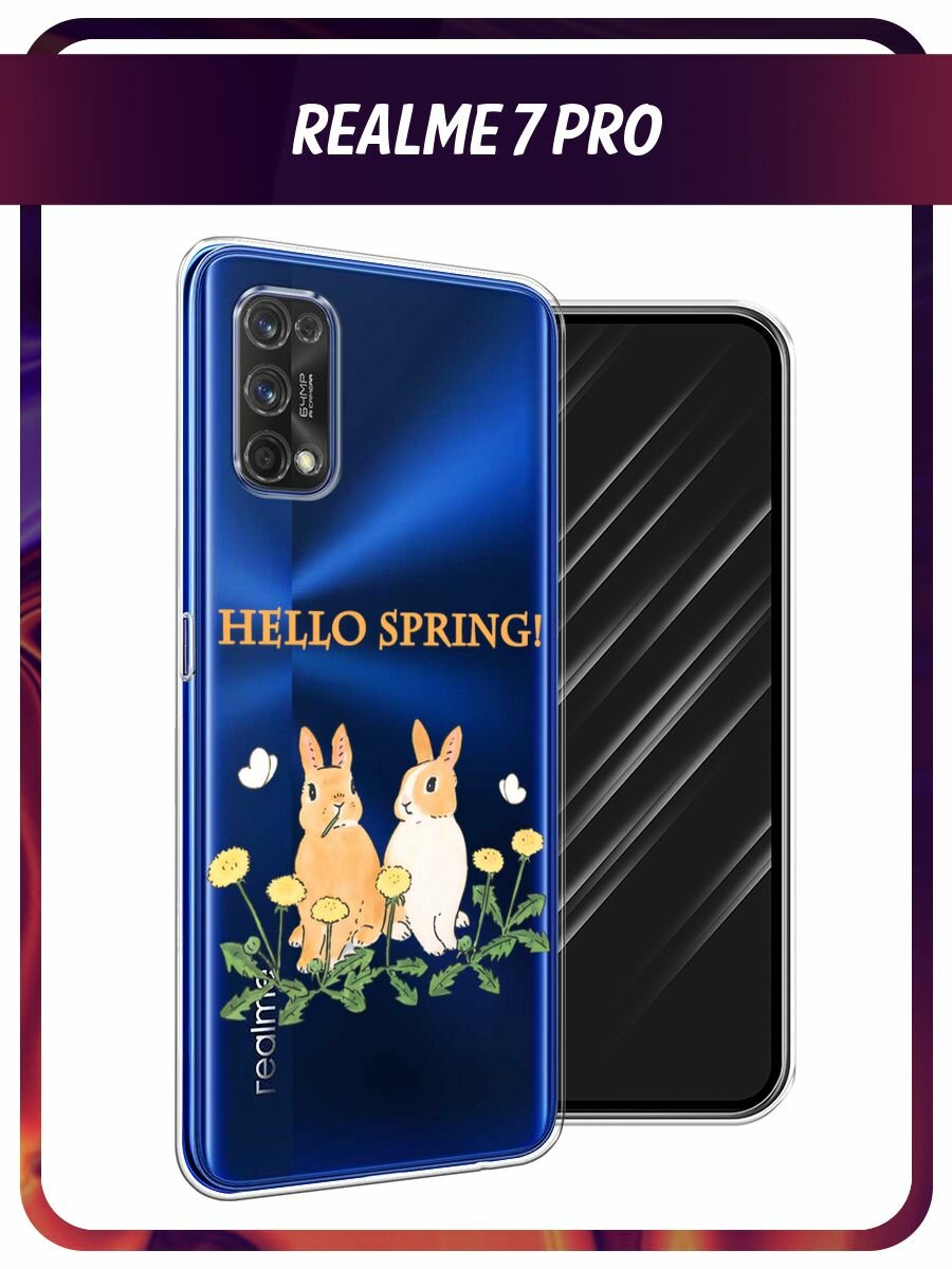 Чехол на Realme 7 Pro / Реалми 7 Про с принтом "Весенние кролики", прозрачный