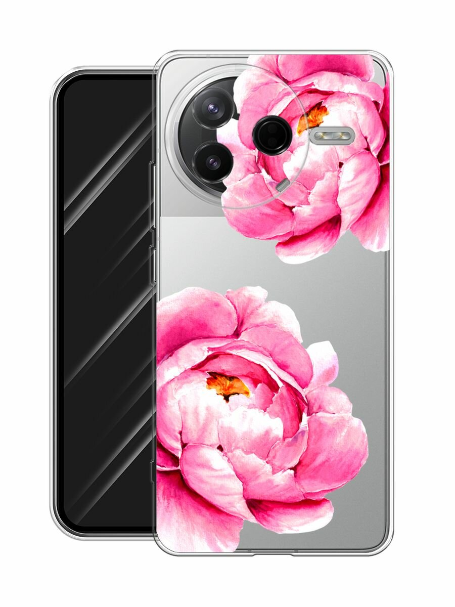 Чехол на Poco F7 Pro / Поко F7 Про с принтом "Open peonies", прозрачный — фото 1