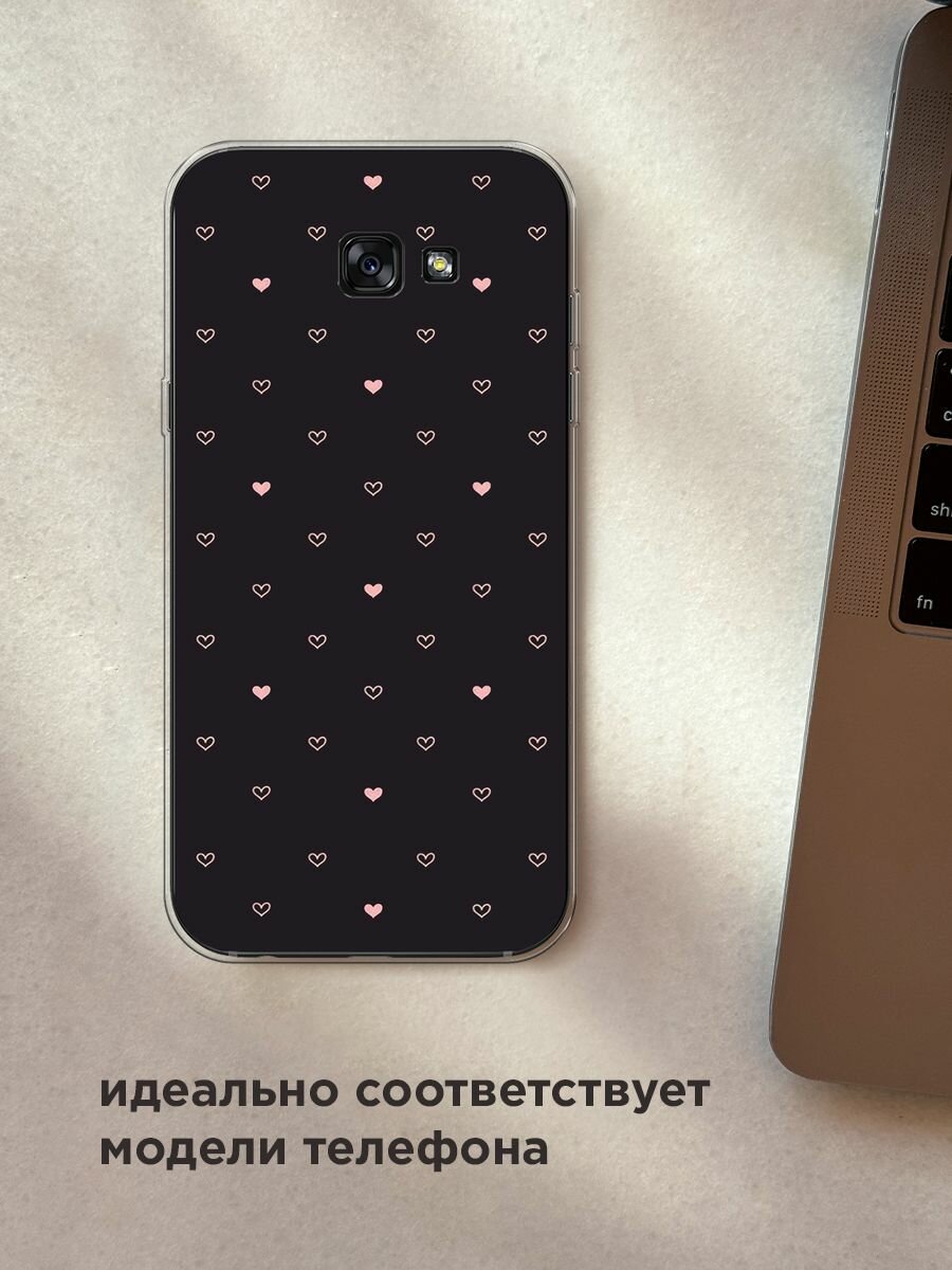 Чехол на Samsung Galaxy A7 2017 / Самсунг Галакси А7 2017 с принтом "Черный фон и сердечки" — фото 1