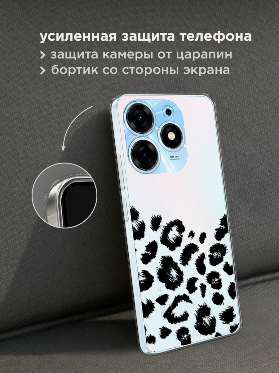 Чехол на Tecno Spark 10 Pro / Текно Спарк 10 Про с принтом "Окрас леопарда фон черный", прозрачный — фото 1